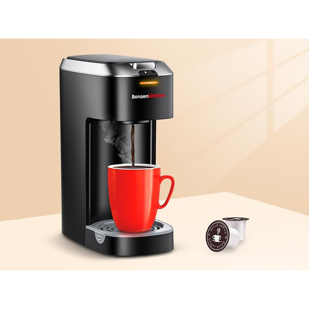 Bonsenkitchen Single Serve Coffee Maker, Coffee Brewer for K Cup Capsule, Fast Brewing Coffee Machine, 6 to 12oz Brew Sizes, Sleek Space Saving Design