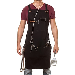 ARAWAK BRAVE Professional Cooking Apron Chef Designed for Kitchen BBQ Grill / 10 OZ Women and Men Bib Adjustable/Towel Loop