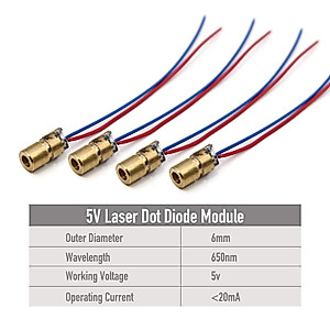 WOWOONE Laser Diode, 30pcs Mini Red Laser Diode Laser, 5V 650nm 5mW, Red Dot Laser Head, with Leads Head Outer Diameter 6mm