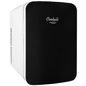 Cooluli 15L Mini Fridge for Bedroom - Car, Office Desk & College Dorm Room - 12v Portable Cooler & Warmer for Food, Drinks, Skincare, Beauty & Makeup - AC/DC Small Refrigerator with Glass Front, Black