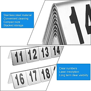 Stainless Steel Table Numbers, 1-10/25/50/100 Restaurant Digital Number Plate Tabletop Number Stackable, Wedding Birthday Marriage Party Supplies(1 to 25)