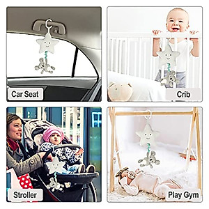 Blublu Park Baby Hanging Musical Toy with Music Box, Baby Lullaby Pull Musical Sensory Toys for Babies Boys and Girls, Clip On Baby Pram Pushchair Cribs Strollers Car Seats Toys, Star