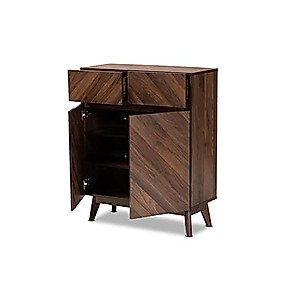 Baxton Studio Hartman Mid-Century Modern Walnut Brown Finished Wood Shoe Cabinet