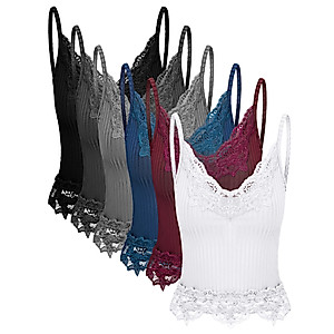 6 Pcs Lace Patchwork Tank Top Y2k Fairy Grunge Crop Top Lace Tank Top Cami Ribbed Knitted Tank Tops for Girls Women (Modern Color, Small)
