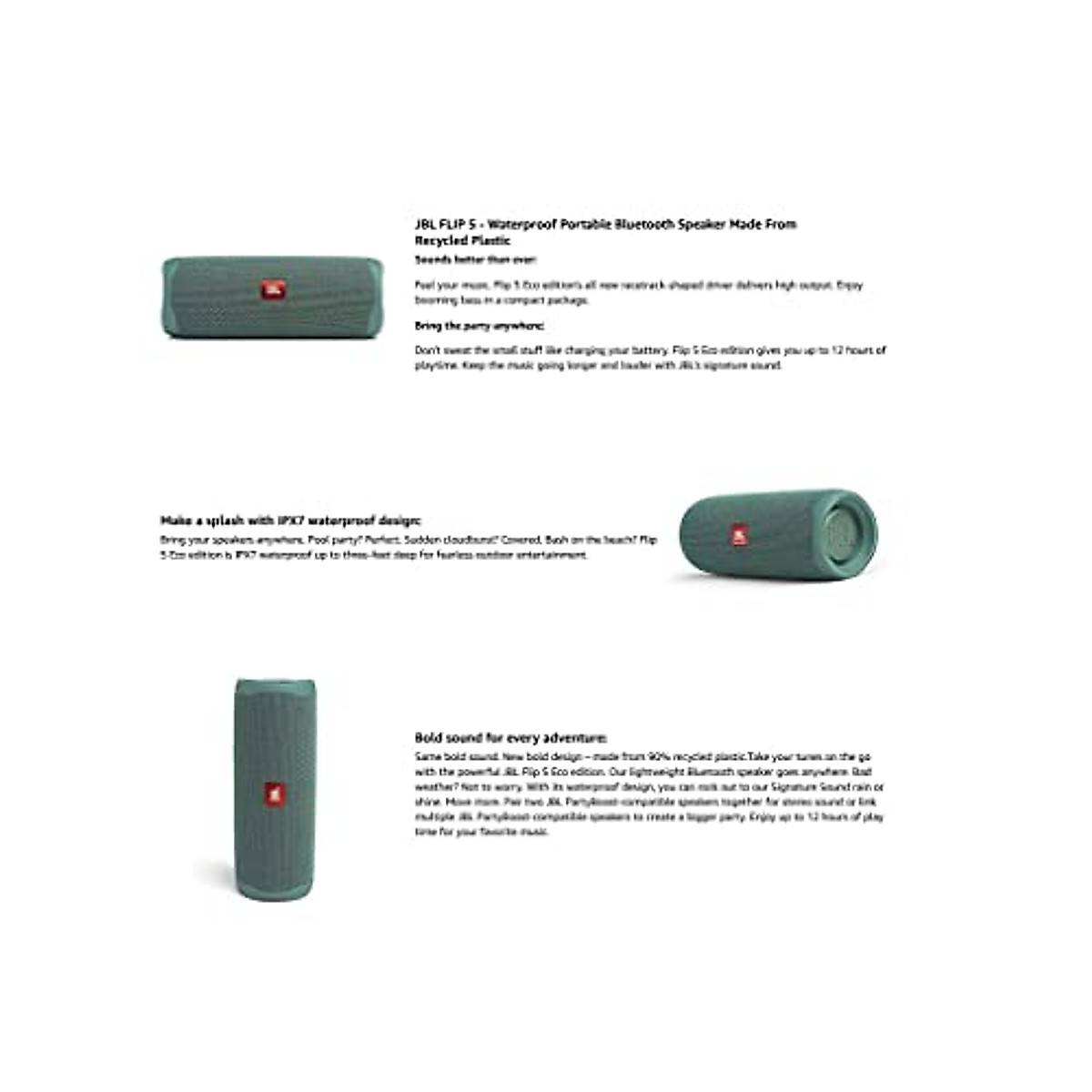 JBL FLIP 5 Waterproof Portable Bluetooth Speaker - Eco Blue (Renewed)