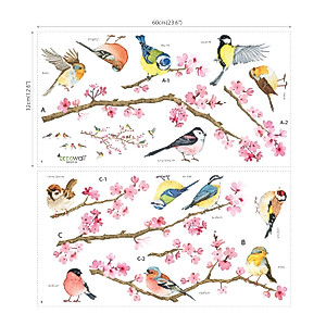 DECOWALL DWL-1904 Cherry Blossom Garden Birds Kids Wall Stickers Wall Decals Peel and Stick Removable Wall Stickers for Kids Nursery Bedroom Living Room d?cor