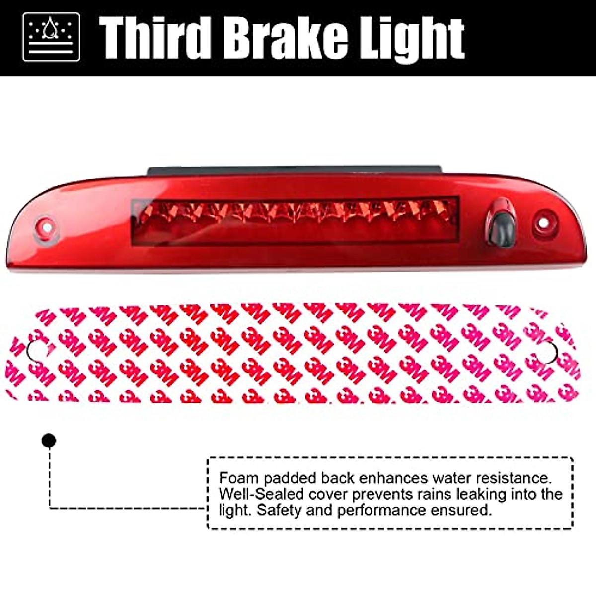LED 3rd Third High Mount Tail Brake Light For 2002-2010 FORD EXPLORER, 2008-2012 Ford Escape (Chrome Housing Red Lens)