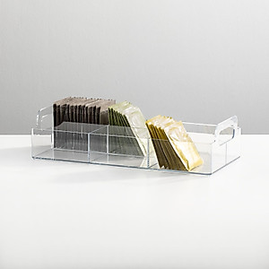 mDesign Compact Plastic Tea Storage Organizer Caddy Tote Bin - 6 Divided Sections, Built-in Handles - Holder for Tea Bags, Packets, Sweeteners and Small Packets, BPA free - Clear
