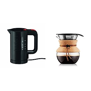 Bodum Bistro Electric Water Kettle (17 Ounce) and Pour Over Coffee Maker (17 Ounce) Bundle