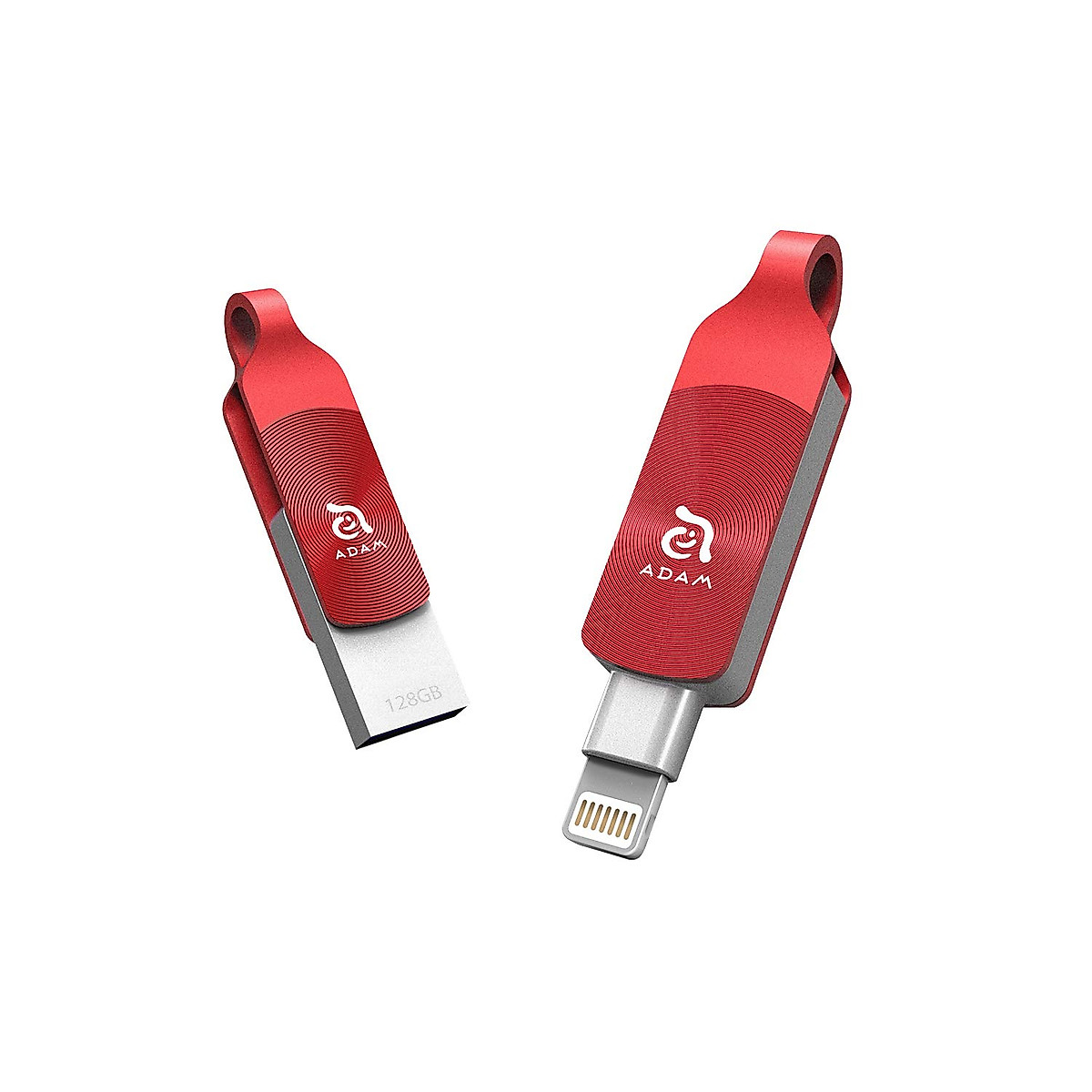 ADAM elements iKlips Duo+ 128GB MFi Certified Premium Flash Drive Compatible with iPad, iPhone (128GB, Adam Red)