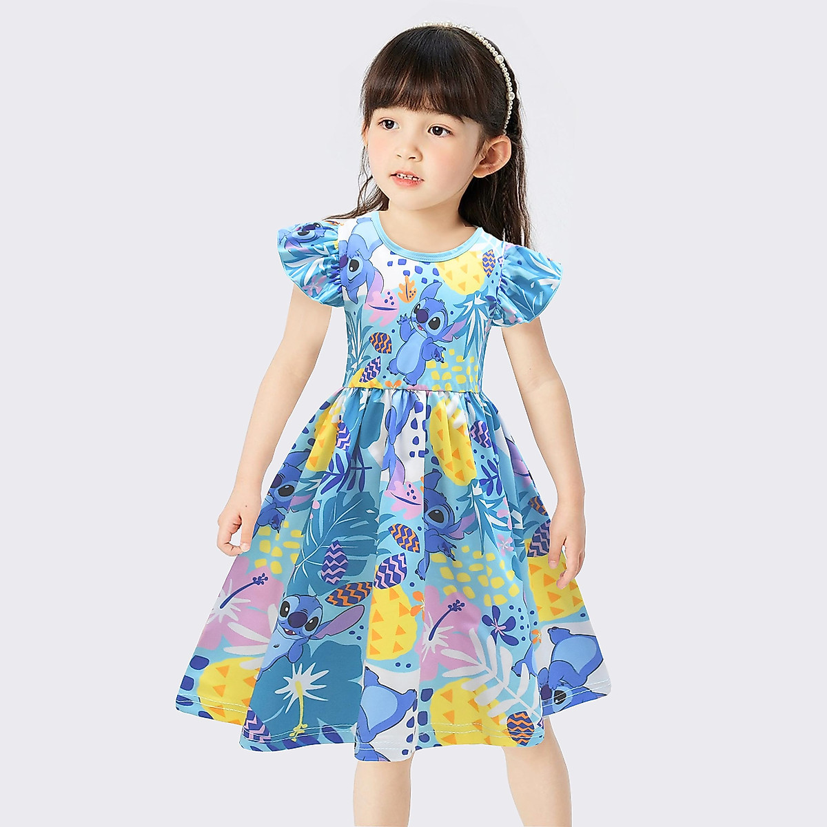 Girls Cartoon Princess Dress Ruffle Sleeve Blue Dress Casual Dress Up Clothes for Big Kids 9-10 T