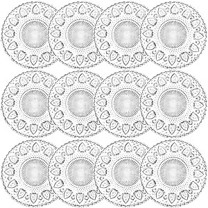 Coloch 12 Pack 8 Inch Glass Salad Plate, Carved Dessert Plate Reusable Snack Plate Food-grade Glass Fruit Plate for Kitchen, Living Room, Bar, KTV, Tea Table Decoration