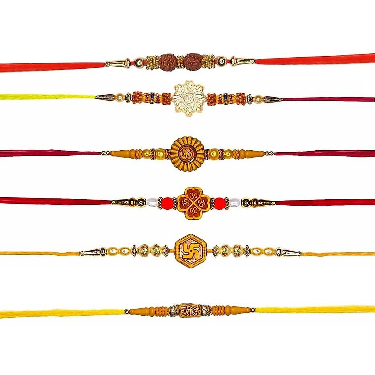 USA HOUSE Set of 12 Rakhi for Brother, Bracelet Brother and Rudraksha Designing Rakhi, Raksha Bandhan Gift, Wrist Bands Loving Sibling/ Sister, Father, & Friends Design 16 multicolored