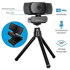 Macally 1080P Webcam with Microphone - Stay Connected Virtually - 120° Wide Angle HD 30FPS USB Computer Camera for Desktop - Web Cam for Streaming, Meetings, Skype, Zoom, PC, Laptop, Mac, Face Time