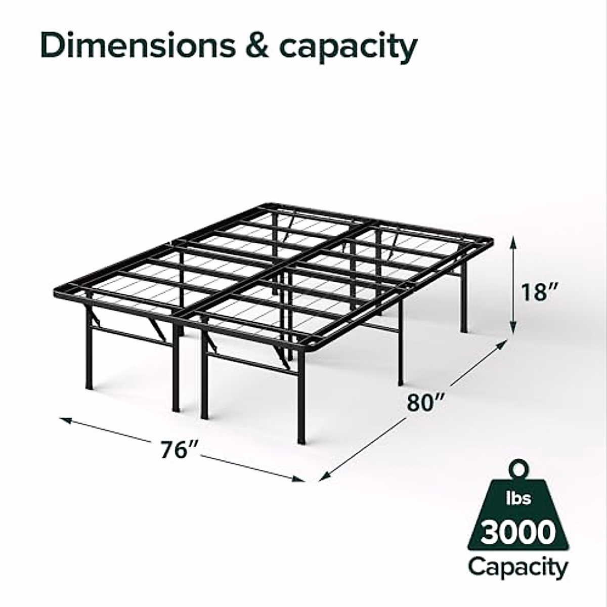 ZINUS SmartBase Heavy Duty Mattress Foundation, 18 Inch Metal Platform Bed Frame, No Box Spring Needed, Sturdy Steel Frame, Underbed Storage, King