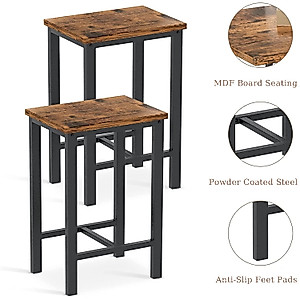 MIERES 5 Piece Person Kitchen Chairs 4, Industrial Bar, Counter Height Dining Room Table Set for Small Spaces, Rustic Brown