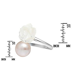AeraVida Charming White Rose Wrap Cultured Freshwater Pink Pearl .925 Sterling Silver Ring | Cute Wedding Rings For Women | Gift for Daughter | Sterling Silver Rings (8)