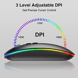 cimetech M01 Wireless Bluetooth Dual Mode Mouse, [1 Mouse for 2 Devices] [Ultra-Low Decibel Click], Rechargeable Ultra Slim LED Sleek Mouse, Plug and Play for iPad Mac Laptop Tablet PC Window - Black
