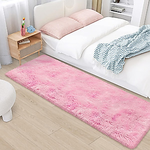 TENNOLA 2x6 Ft Pink Rug for Girls Bedroom Colorful Area Rug Pink Rugs for Girls Bedroom Kawaii Room Decor Runner Rugs for Living Room Plush Fluffy Rug Non Slip Fuzzy Rugs for Kids Room