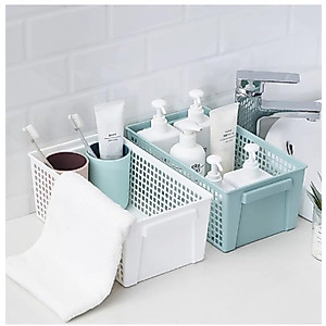 EYSOLD Plastic Storage Baskets, Portable PP Storage Boxes with Handles, Desktop Storage Box (6-Pack, Blue)