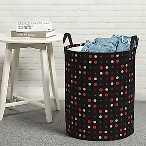 Large Laundry Basket, Dirty Clothes Hamper Toys Storage Bag Red, Black, Gray and White Dots Waterproof Foldable Washing Bin for College Dorms 15.7" x 19.6"