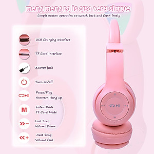 Pink Headphones for Kids, Megedream Cat Ear Led Light Up Kids Headphones Wiressless, 3.5mm Jack Wired, TF Card 3 in 1 Headset for Kids/School/iPad/Kids Tablet/Travel - Foldable Over