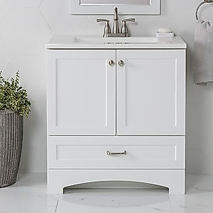 Spring Mill Cabinets Emlyn 30 Inch Bathroom Vanity with White Single Sink Top, 2-Door Cabinet, 1 Drawer, 30.5" W x 18.75" D x 32.89" H, White