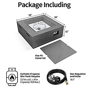 Kante 35 Inch Propane Fire Pit Table, Square Concrete Outdoor Fire Pit, 50,000 BTU for Outside Garden Patio Concrere Gray