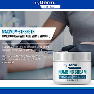 Myderm Medical 5% Lidocaine Numbing Cream, 3 Jars (1.5oz Each) 5% Topical Cream with Vitamin E for Relief from Swelling, Itching, Burning - Made in The USA