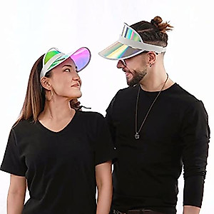 5 Pack Sun Visor Hat Women Reflective Clear Bachelor Party Outdoor Beach Sports Travel Running Retro Golf Trip Sunhat Visors Cap (Iridescent,Pink)