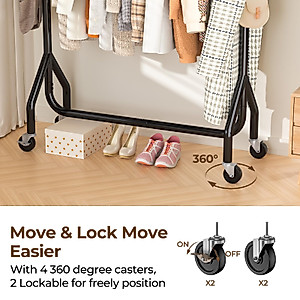 HYSEYY Clothes Clothing Rack, Rolling Heavy Duty Clothes Rack Load 420 LBS With Wheels, Metal Clothes Rack for Hanging Clothes, Portable Standing Clothes Garment Rack, Black,48 inches