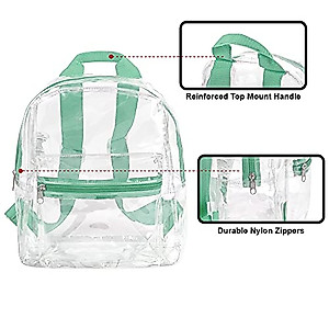 Water Resistant Clear Mini Backpacks for Beach, Travel - Stadium Approved Bag with Adjustable Straps (Biscay Green)