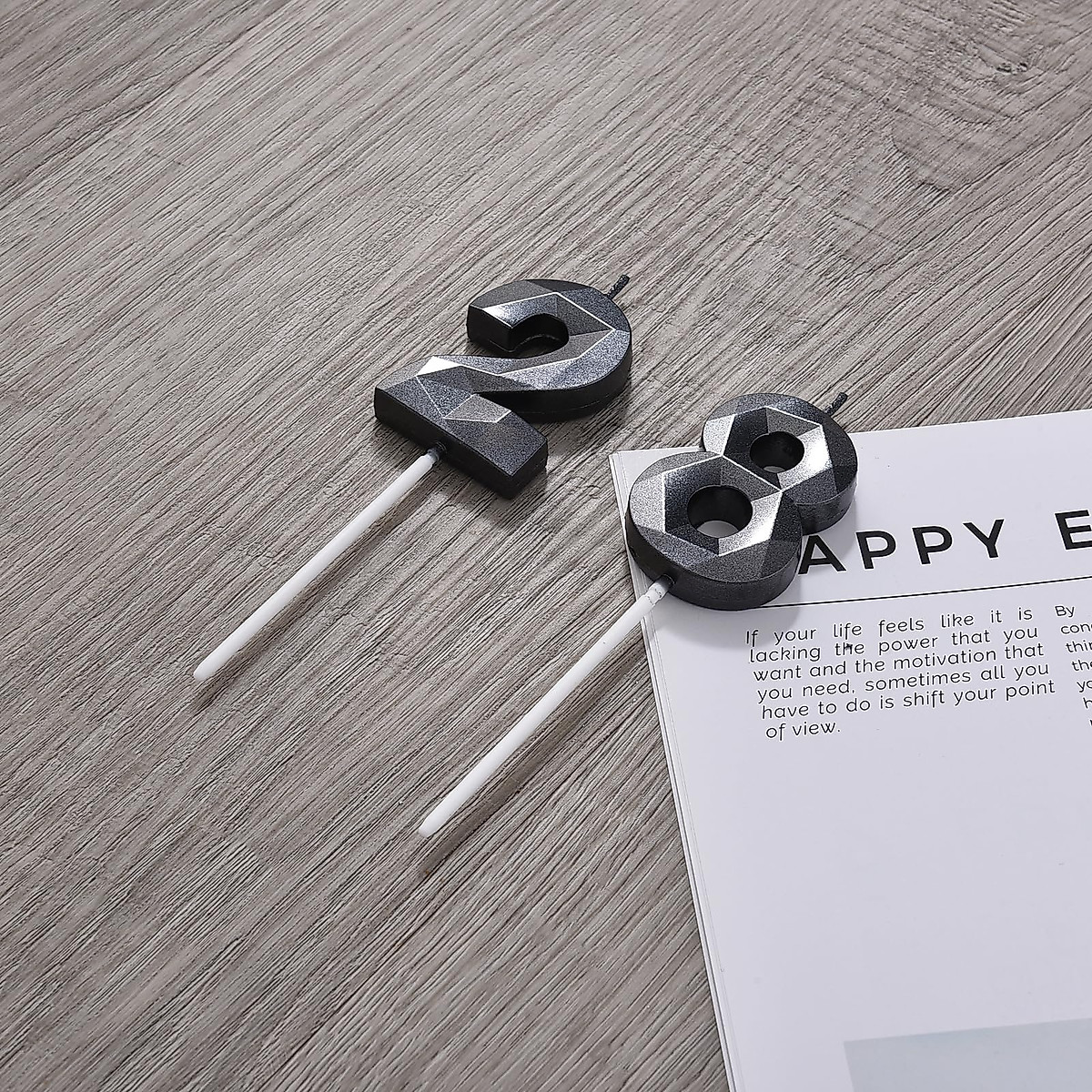 2 inch Black 28 Birthday Candles, 3D Diamond Number 28th Cake Topper for Boys Girls Birthday Party Decorations Theme Party