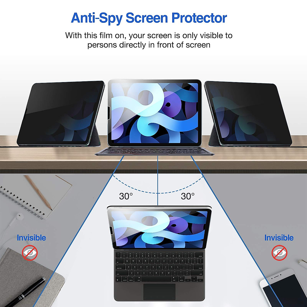 ProCase 1 Pack for iPad Air 5th 2022/ Air 4th 2020/ iPad Pro 11 4th 2022/ 3rd 2021/ 2nd 2020/ 1st 2018 Privacy Screen Protector, Anti-Spy Tempered Glass for 10.9 iPad Air 5 4 / iPad Pro 11" 4 3 2 1