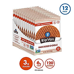 Rip Van Wafels Snickerdoodle Stroopwafels - Healthy Snacks - Non GMO- Keto Friendly - Office Snacks - Low Sugar (3g) - Low Calorie - 12 Pack