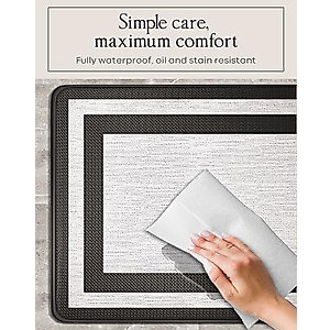 Homergy Anti Fatigue Kitchen Mats for Floor 2 PCS, Memory Foam Cushioned Rugs, Comfort Standing Desk Mats for Office, Home, Laundry Room, Waterproof & Ergonomic, 17.3×30.3&17.3×59 ×0,47", Fabric Black