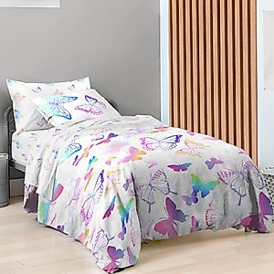 Saturday Park Ombre Butterflies Queen Bed Set - 7 Piece 100% Organic Cotton Bedding - GOTS & Oeko-TEX Certified