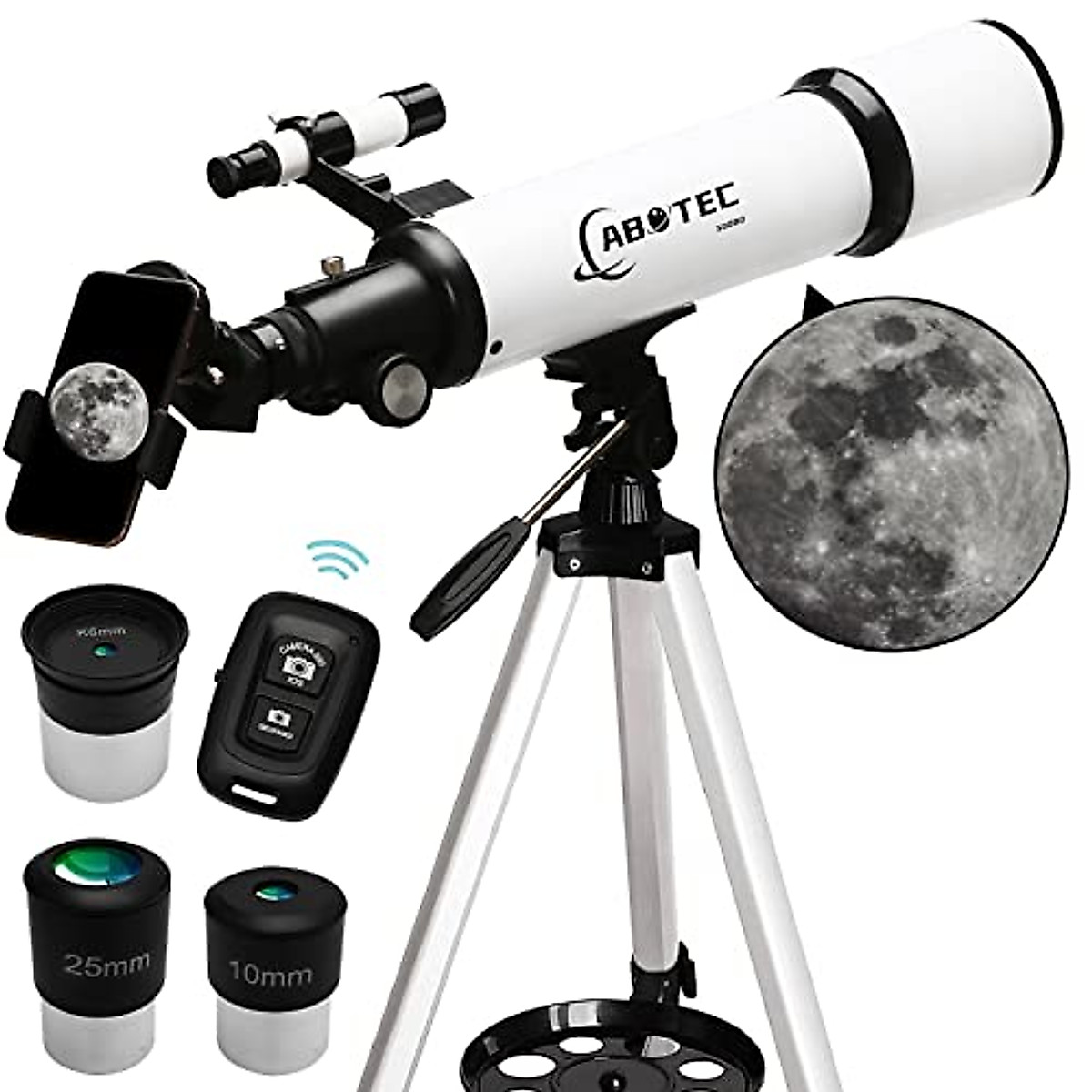 ABOTEC Telescope, 80mm Aperture Telescopes for Adults Astronomy & Kids & Beginners, Portable 500mm Refracting Telescope (25X-250X) with an Adjustable Tripod, a Bag, a Phone Adapter & a Wireless Remote