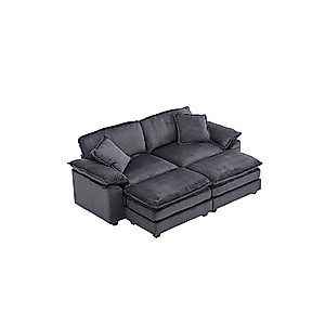 ERYE Oversized Loveseat Sectional Sofa Modern Deep Seat Reversible Chaises Couch with 2 Movable Ottomans and Pillows, Modular Corduroy Upholstered Sleeper Daybed for Living Room,Apartment,Office