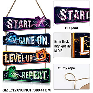 KAIRNE Video Gamer Room Sign,Gaming room Decor For Boys Room set of 4(12x4inch) Gamer Room Accessories,Inspirational Fashion Gaming Posters Door Sign for Teenage Boy Man Cave Gaming Room Decor