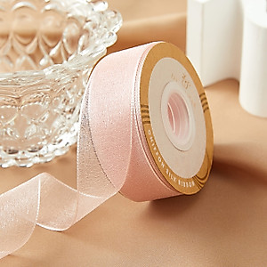 JINGLESTAR 1 Inch Wide Sheer Chiffon Ribbon - Pearl Silk Woven Ribbon Suitable for Gift Wrapping, Wedding Decor, Home Decor, Girl Hair Accessories Handmade DIY (25 Yards/roll) (Baby Pink)
