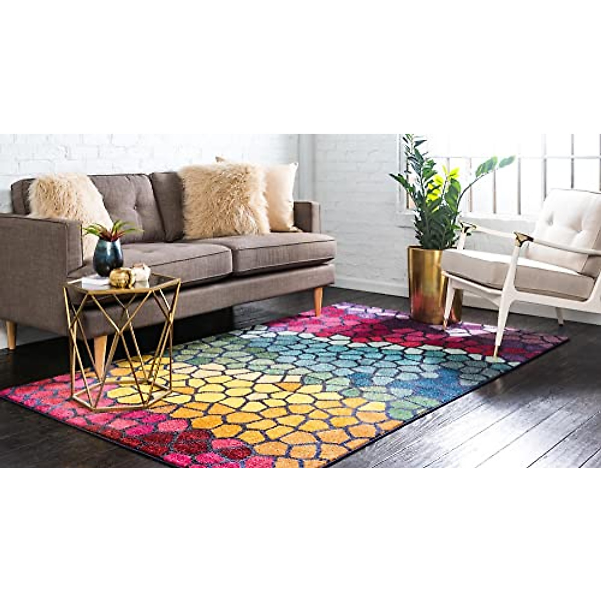 Unique Loom Estrella Collection Geometric, Abstract, Colorful, Modern, Mosaic Area Rug, 7 x 10 ft, Multi/Blue