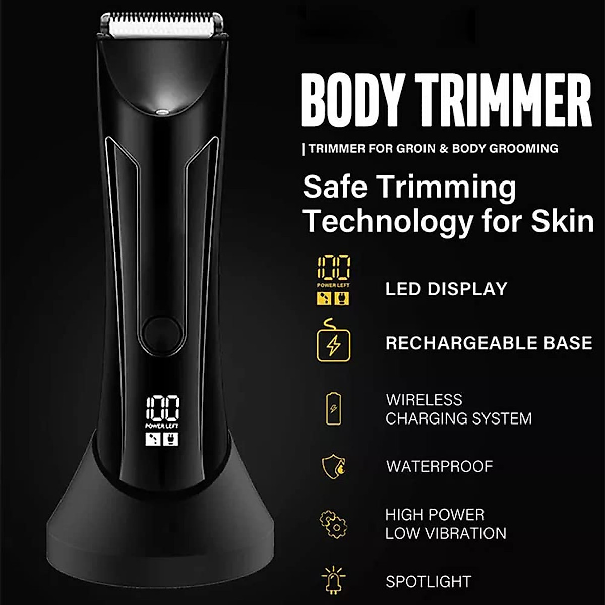 ANFOOS Electric Body Hair Trimmer for Men, Ball Shaver Pubic Groin Hair Trimmer Beard USB Recharge Dock Body Grooming Kit Replaceable Ceramic Blade Male Hygiene Razor Waterproof Wet/Dry