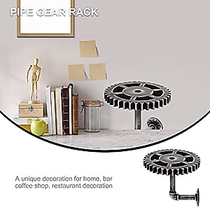 YARNOW Wall Mounted Floating Shelf Steampunk Industrial Metal Pipe Rack with Gear Design Wood Shelf Vintage Bracket