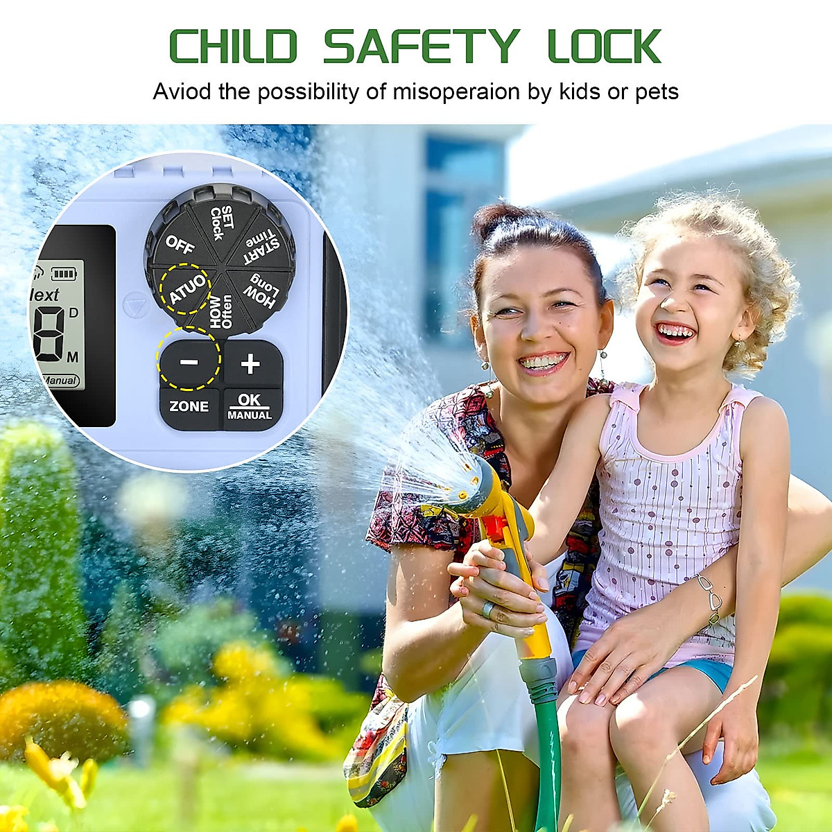 Sprinkler Timer 2 Outlet, Programmable Water Timer for Garden Hose, Rain Delay/Manual/Automatic System, Waterproof Digital Irrigation Timer System for Yard Outdoor Watering, Lawns and Pool