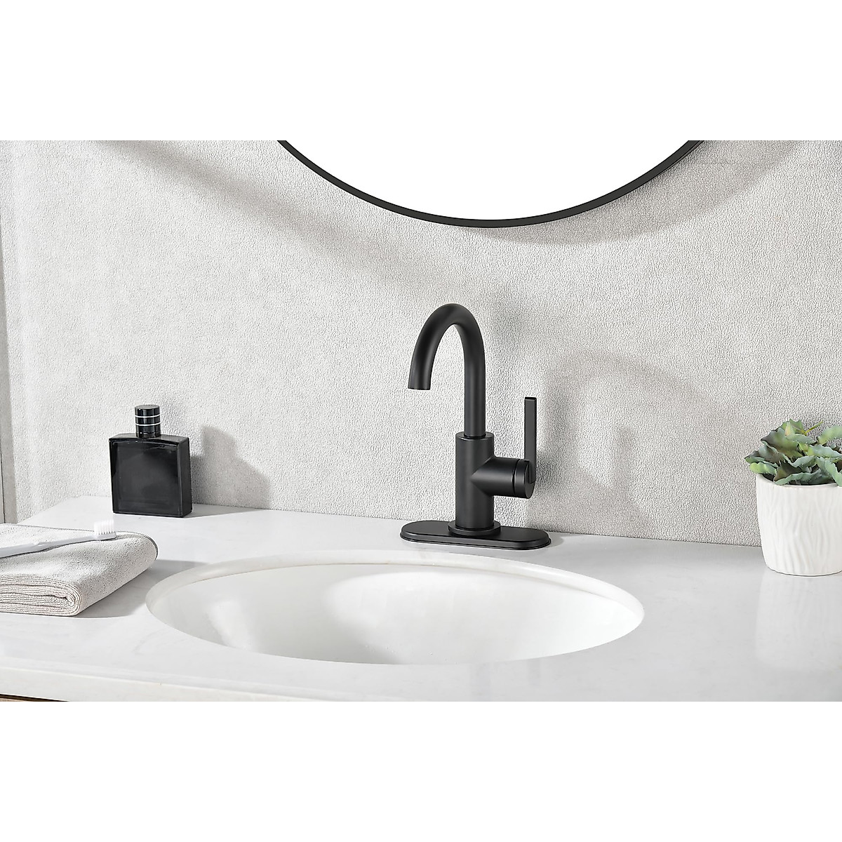 Derengge Bathroom Faucet,Single Handle Bathroom Sink Faucet with Water Supply Line,1 Hole or 3 Hole Lavatory Vantity Faucet with Pop-up Drain,Matte Black Finished,F-1328-MT