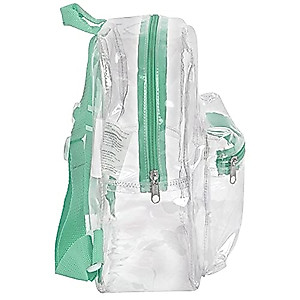 Water Resistant Clear Mini Backpacks for Beach, Travel - Stadium Approved Bag with Adjustable Straps (Biscay Green)