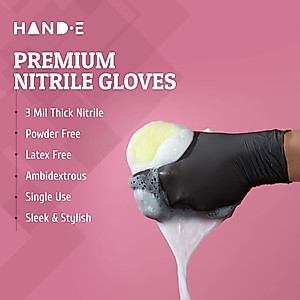 Hand-E Touch Black Nitrile Disposable Gloves X-Large, 100 Count - BBQ, Tattoo, Hair Dye, Cooking, Mechanic Gloves - Powder and Latex Free Gloves