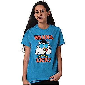 Wanna Lick? Mr. Owl Tootsie Pop Funny Graphic T Shirt Men or Women Heather Sapphire