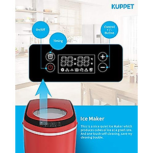 KUPPET Portable Ice Maker Machine for Countertop with LED Display Self-Cleaning Electric Ice Maker with Scoop and Basket, 9 Ice Cubes Ready in 6 mins, 26 lbs Ice in 24 hrs(Red)